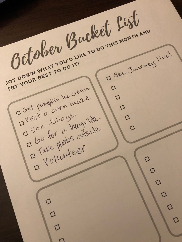 Free Printable PDF to Start Your October Bucket List - Karen Cordaway